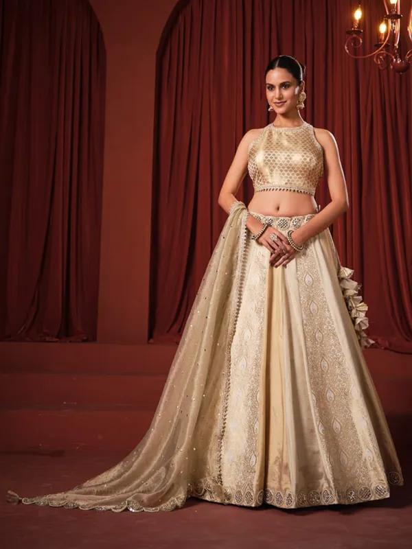Gold silk mirror work lehenga choli-G3-WLC17769 | Singapore