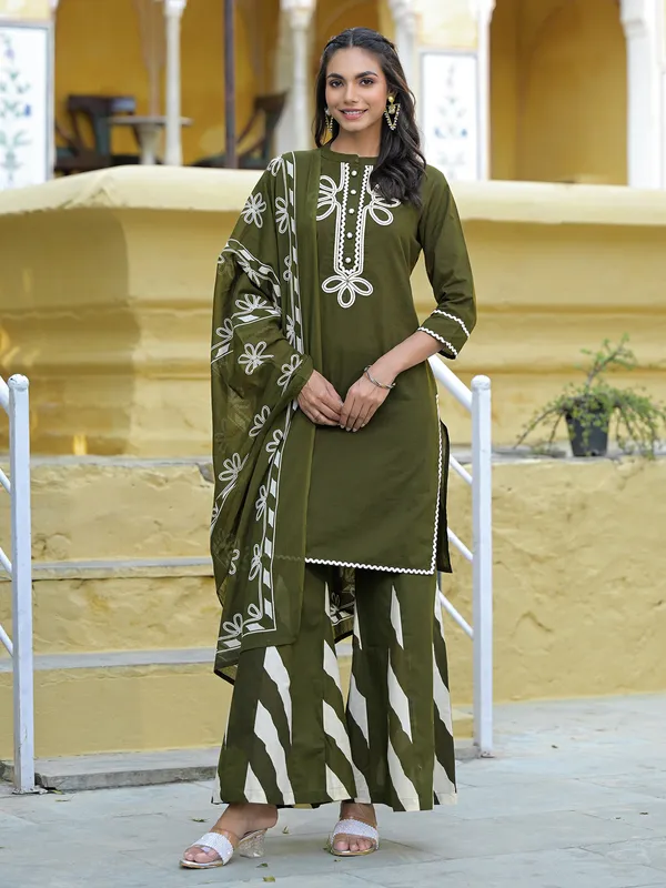 Green palazzo kurti set in cotton-G3-WKS1023 | United Kingdom