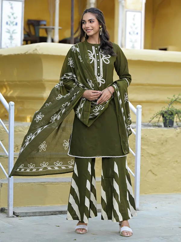 Green palazzo kurti set in cotton-G3-WKS1023 | Canada