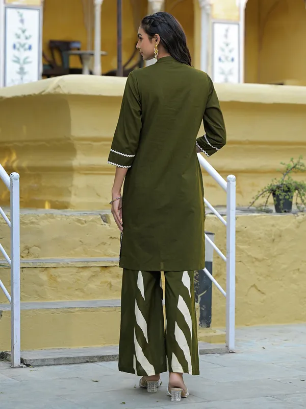 Green palazzo kurti set in cotton-G3-WKS1023 | Canada