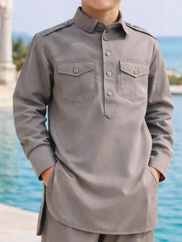 Grey silk collar style pathani suit-G3-BPS01289 | Australia
