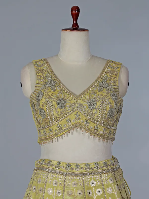 Lemon yellow silk lehenga choli with contrast dupatta-G3-WLC17706...