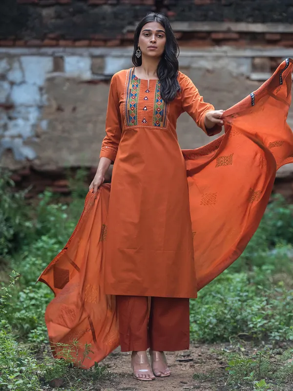 Light brown cotton yoke style kurti set-G3-WKS955 | United Kingdom