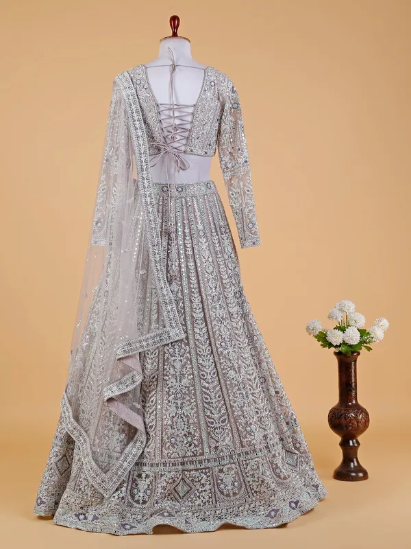 Light grey net lehenga choli-G3-WLC14265 | United States