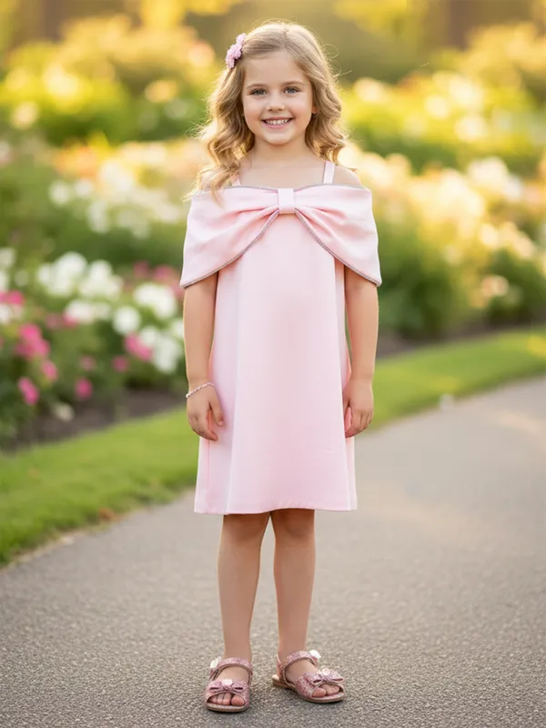 Light pink terry rayon frock for girls-G3-GDR0727