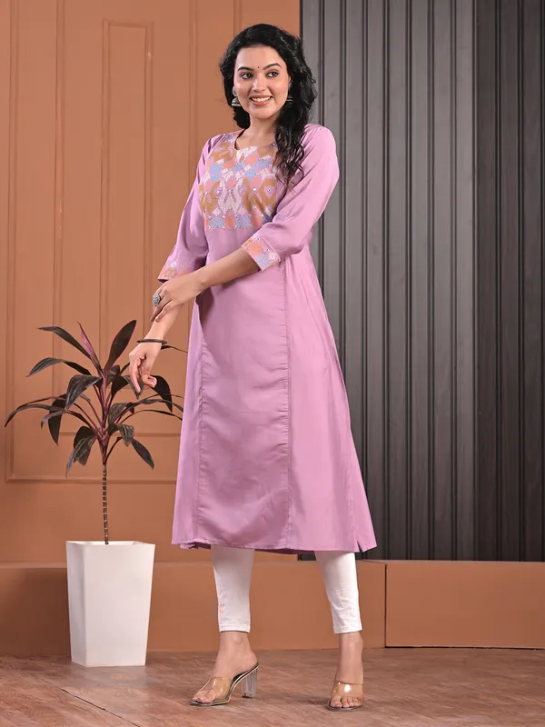 Light purple thread and aabla work yoke kurti-G3-WKU03303