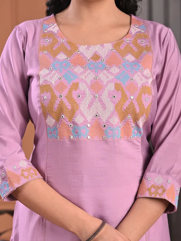 Light purple thread and aabla work yoke kurti-G3-WKU03303