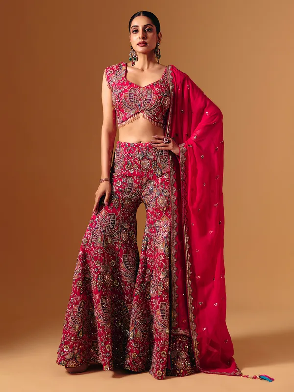 Magenta pakistani style georgette palazzo suit-G3-WSS44833