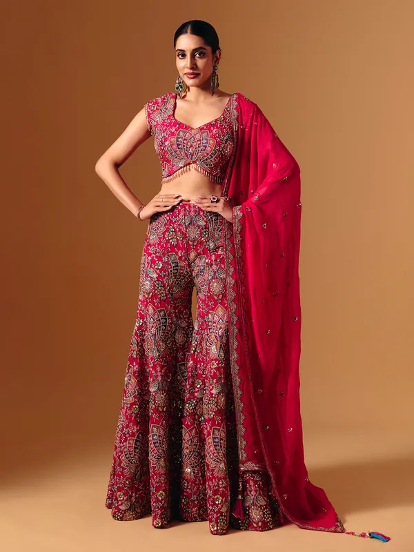 Magenta pakistani style georgette palazzo suit-G3-WSS44833