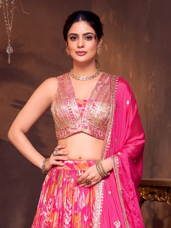 Magenta silk V neck printed lehenga choli-G3-WLC17504 | Australia