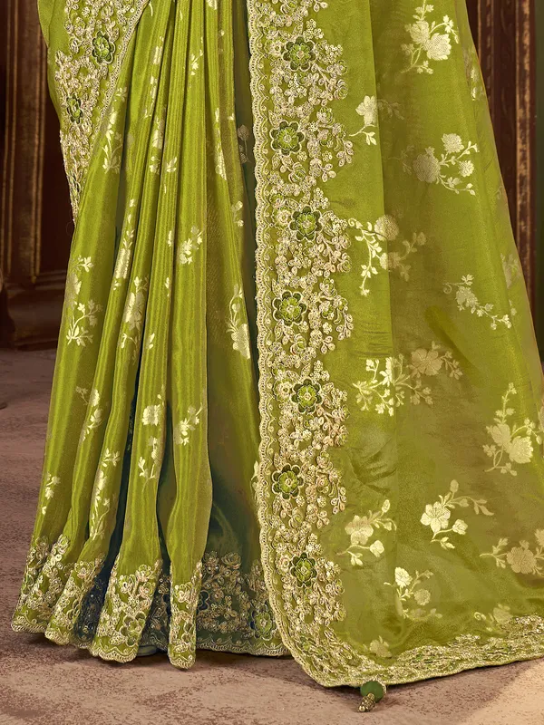 Mehendi green soft silk festive work saree-G3-WSA61578 | United...