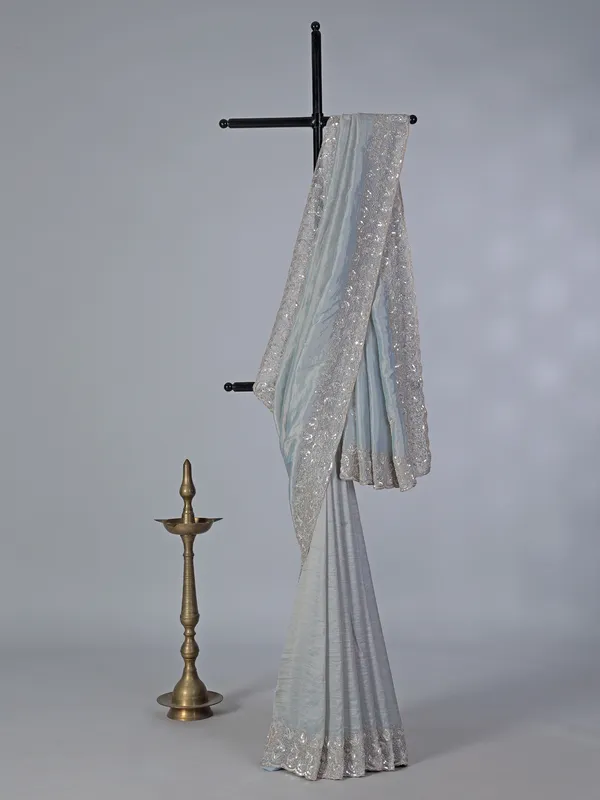Mint blue cruss tissue silk saree with festive wear-G3-WSA61193