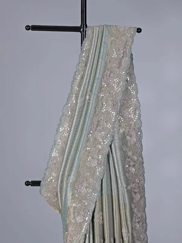 Mint blue dola tissue silk saree with gota accents-G3-WSA61057