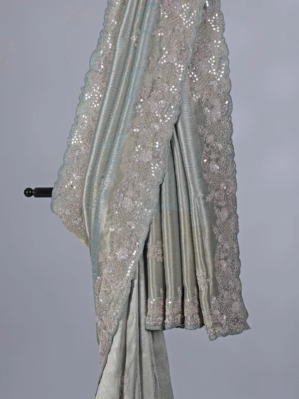 Mint blue dola tissue silk saree with gota accents-G3-WSA61057