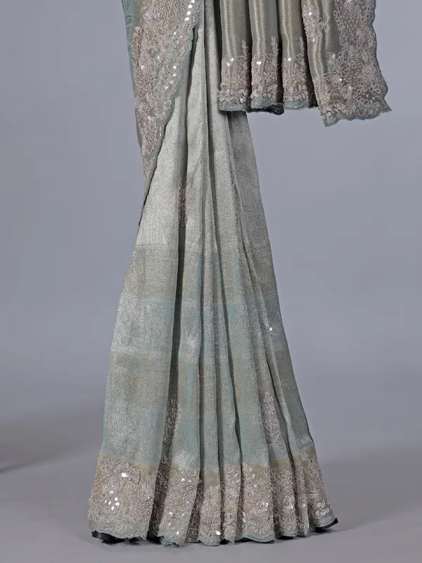 Mint blue dola tissue silk saree with gota accents-G3-WSA61057