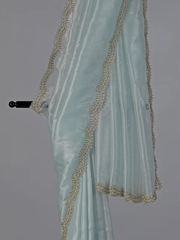 Mint blue tissue silk pearl work saree-G3-WSA61334 | Canada
