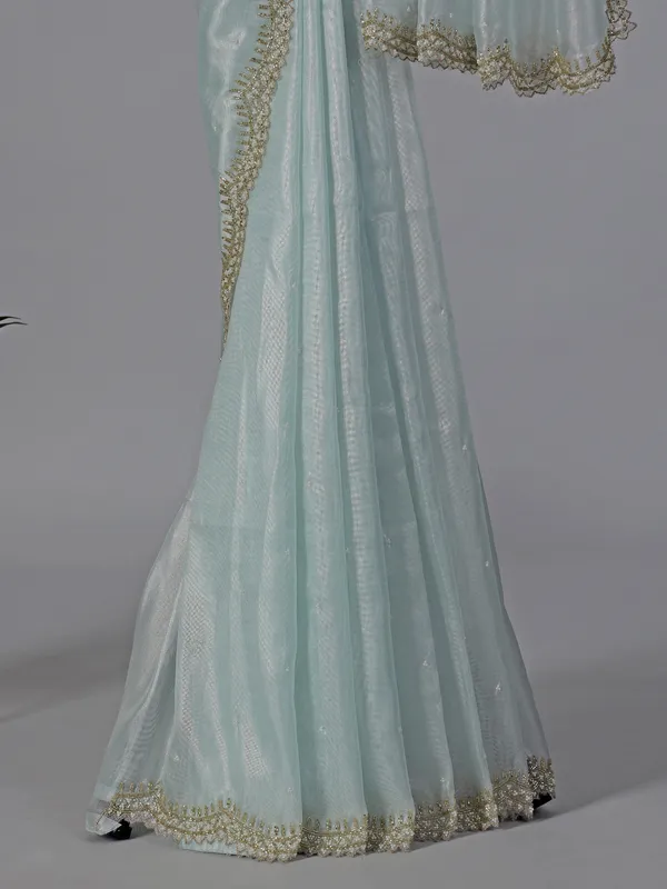 Mint blue tissue silk pearl work saree-G3-WSA61334 | Canada