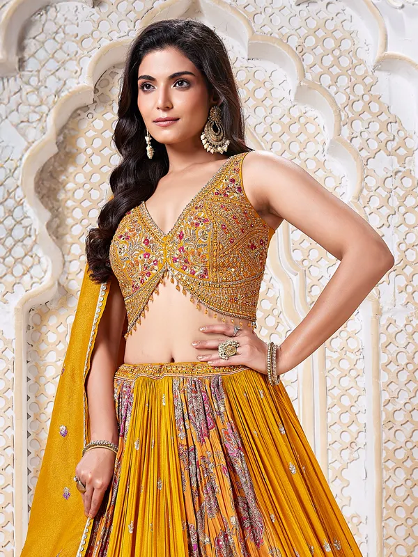 Mustard yellow haldi special designer lehenga choli-G3-WLC17648