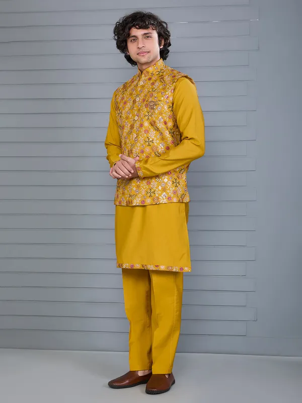 Mustard yellow silk festive waistcoat set-G3-MWCS511 | Australia
