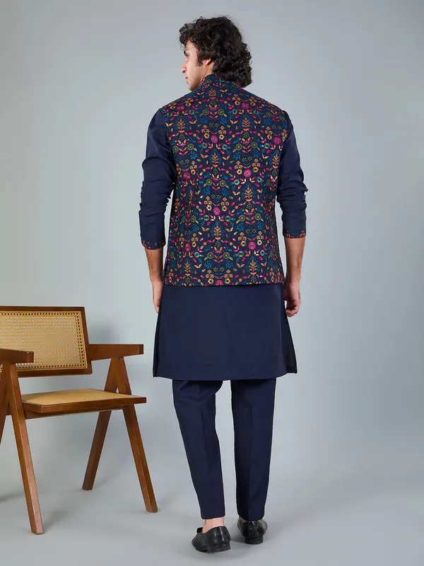 Navy blue silk embroidered work waistcoat set-G3-MWCS510 | United...