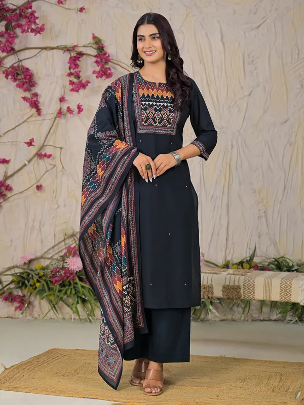 Navy cotton silk yoke style kurti set-G3-WKS961 | United Kingdom