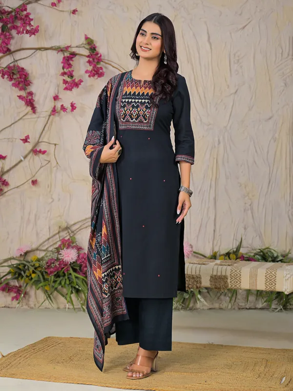 Navy cotton silk yoke style kurti set-G3-WKS961 | United Kingdom