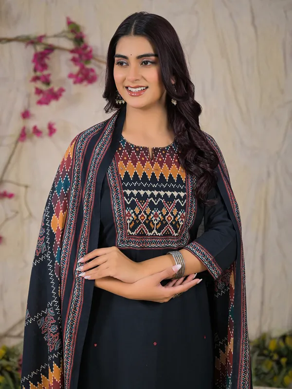 Navy cotton silk yoke style kurti set-G3-WKS961