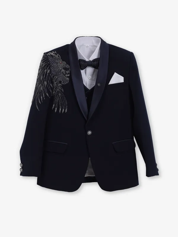 Navy terry rayon coat suit with cutdana work-G3-BCO51461 | United...