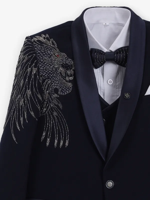 Navy terry rayon coat suit with cutdana work-G3-BCO51461 | United...