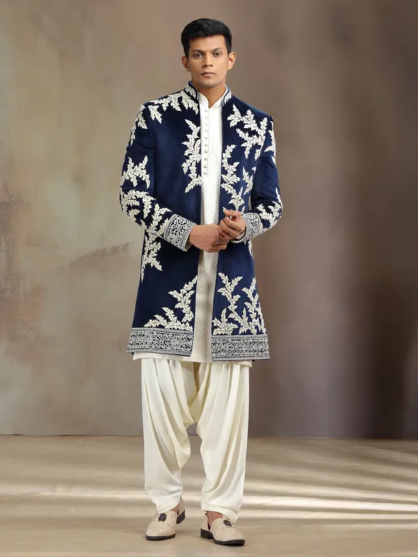 Navy velvet indo western with jacket-G3-MIW8520