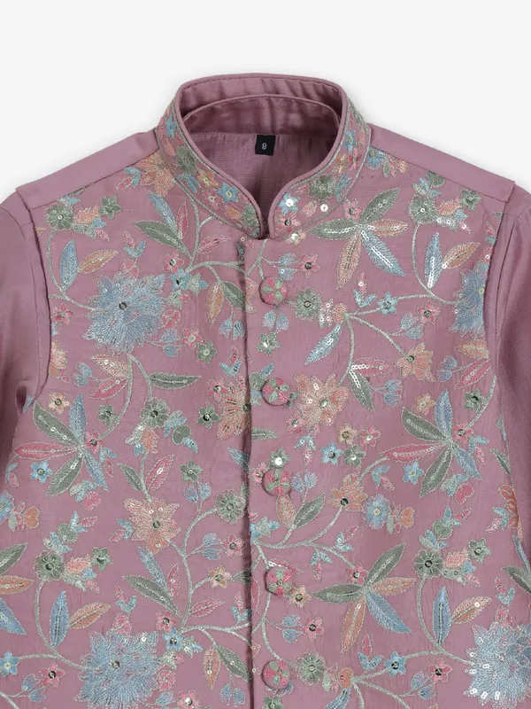 Onion pink silk boys waistcoat set with embroidery-G3-BWCS11699