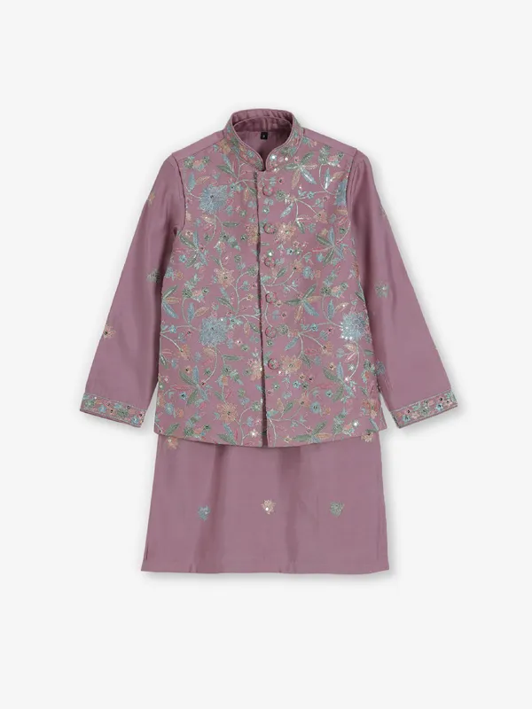 Onion pink silk boys waistcoat set with embroidery-G3-BWCS11699