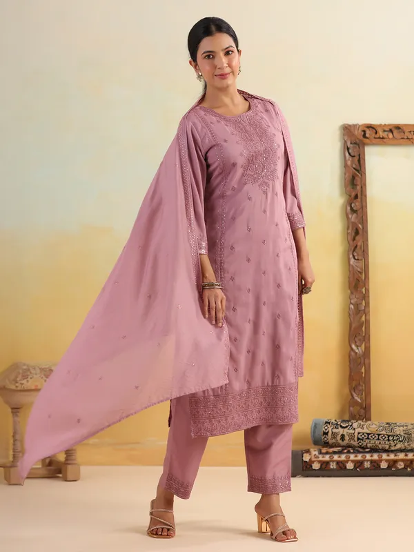 Onion pink silk kurti set with dupatta-G3-WKS927 | Australia