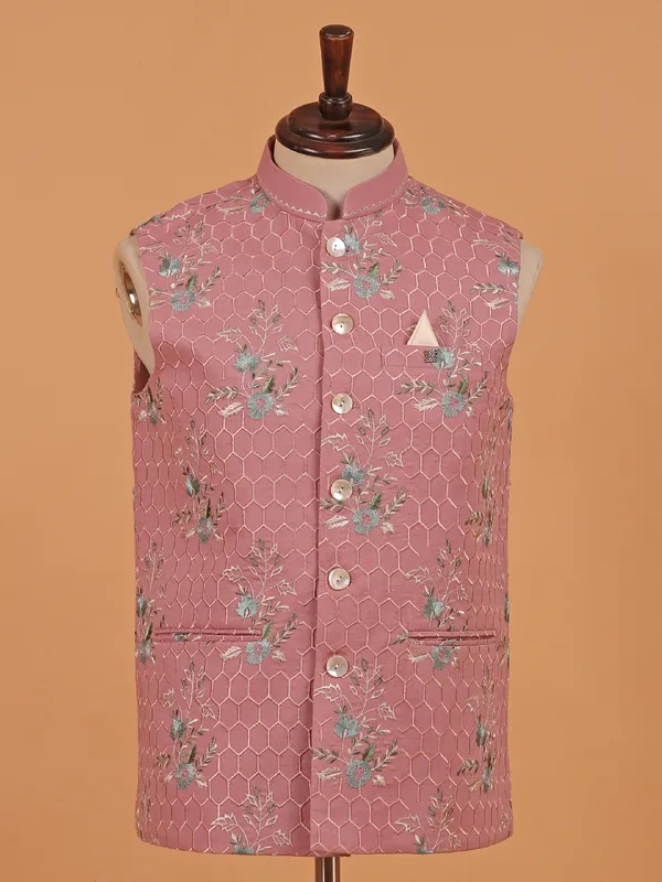 Onion pink waistcoat in cotton fabric-G3-MWC2815 | United States