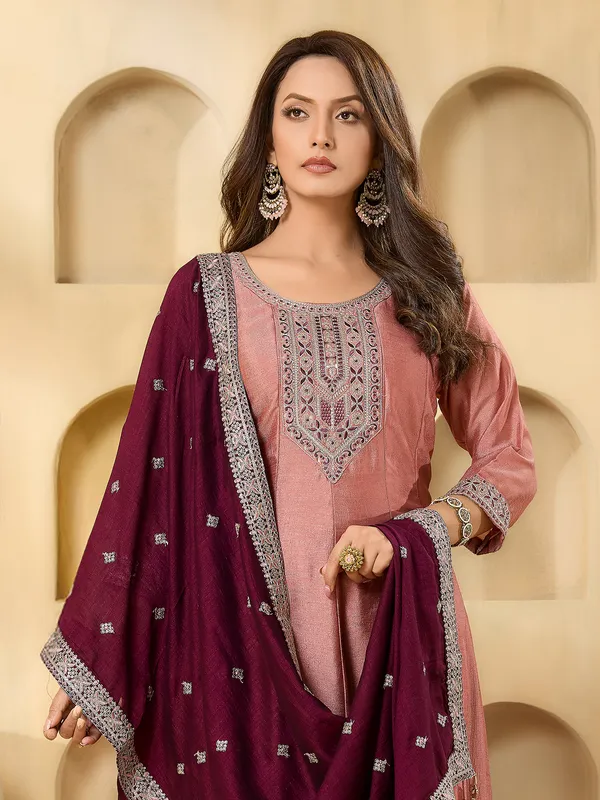 Onion pink yoke style silk salwar suit-G3-WSS44751
