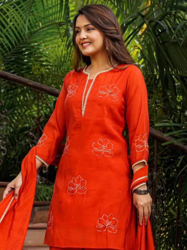 Orange cotton silk palazzo set with dupatta-G3-WKS934 | Australia