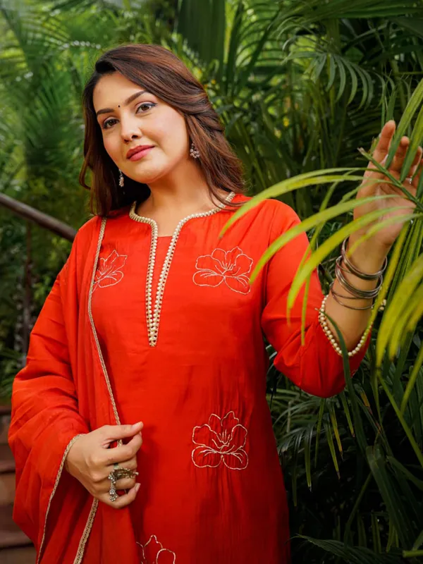 Orange cotton silk palazzo set with dupatta-G3-WKS934 | Canada