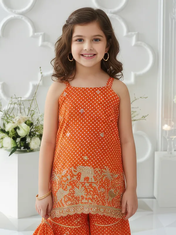 Orange silk printed sharara suit with dupatta-G3-GSS3584 | United...