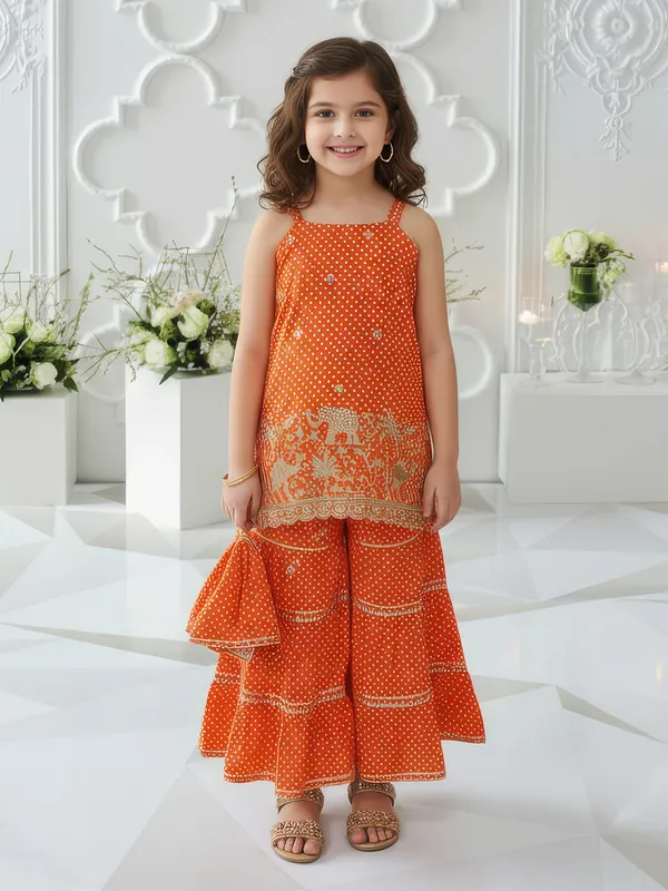 Orange silk printed sharara suit with dupatta-G3-GSS3584 | United...