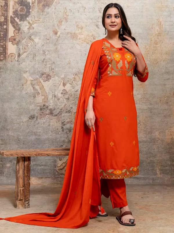 Orange silk yoke style kurti set-G3-WKS969 | Canada