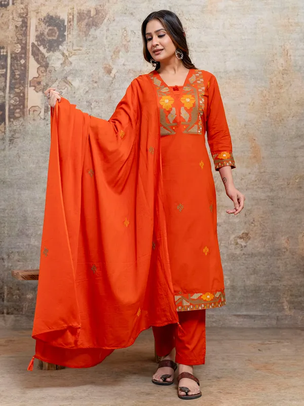 Orange silk yoke style kurti set-G3-WKS969 | Canada