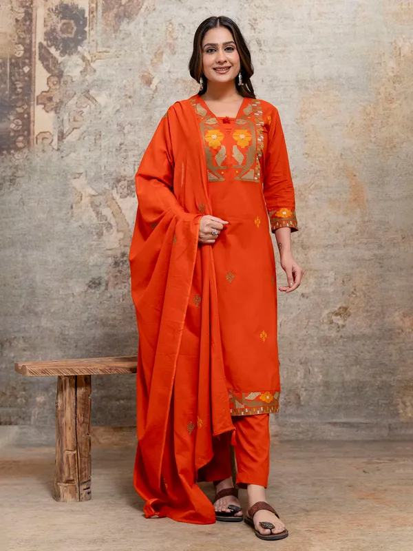 Orange silk yoke style kurti set-G3-WKS969 | Canada