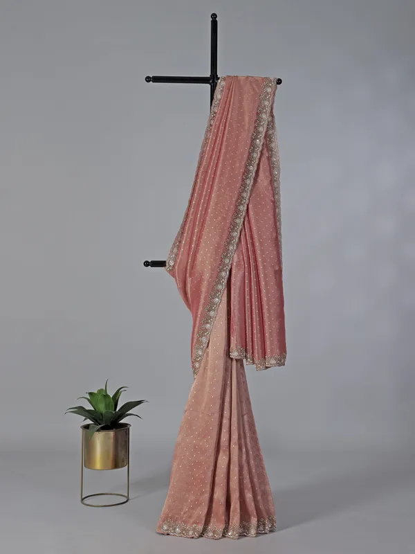 Peach dola tissue silk zari work saree-G3-WSA61343 | Canada