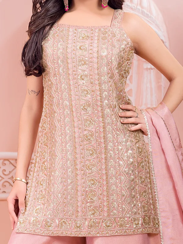 Peach silk embellished palazzo suit for wedding wear-G3-GSS3560