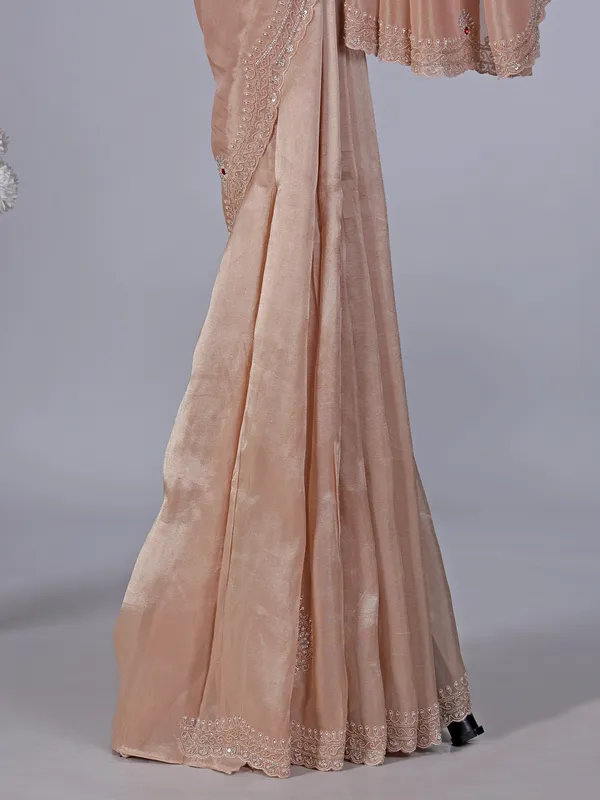 Peach tissue silk zardosi pearl saree-G3-WSA61071 | Canada