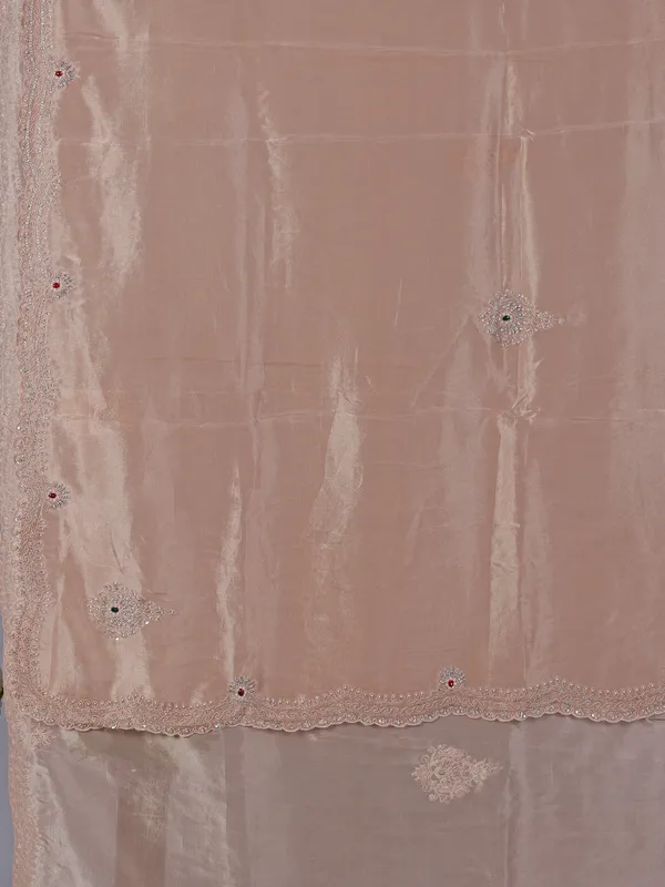 Peach tissue silk zardosi pearl saree-G3-WSA61071 | Canada