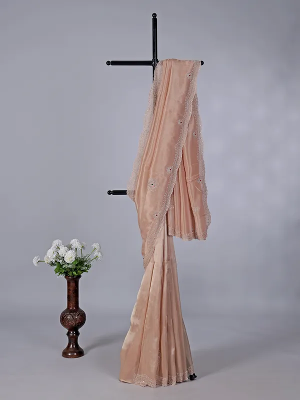 Peach tissue silk zardosi pearl saree-G3-WSA61071 | Canada