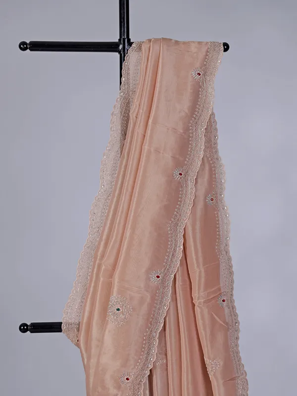 Peach tissue silk zardosi pearl saree-G3-WSA61071 | Australia