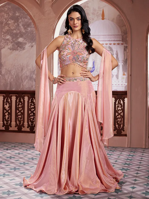 Pink crepe silk boat neck lehenga choli-G3-WLC17817 | United Kingdom