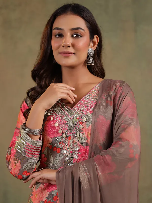 Pink silk palazzo set with cowrie accents-G3-WKS656 | United States